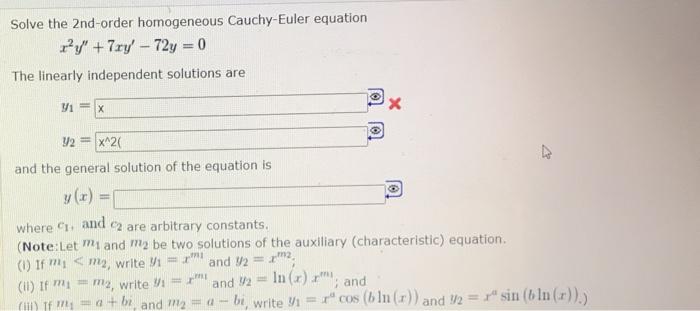 Solved Solve the 2nd-order homogeneous Cauchy-Euler equation | Chegg.com