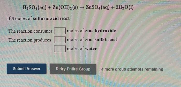 Solved #1 When sulfuric acid reacts with zinc hydroxide zinc | Chegg.com