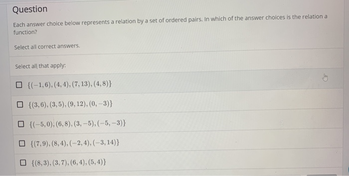 Solved Question Each answer choice below represents a | Chegg.com