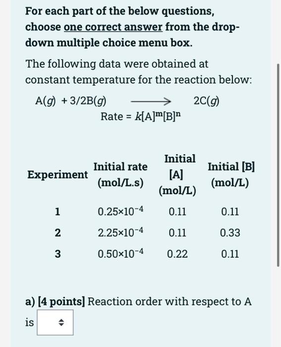 Solved For each part of the below questions, choose one | Chegg.com