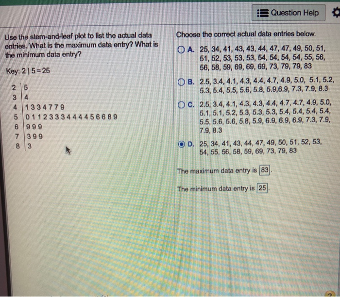 Solved Question Help Use the stem-and-leaf plot to list the | Chegg.com