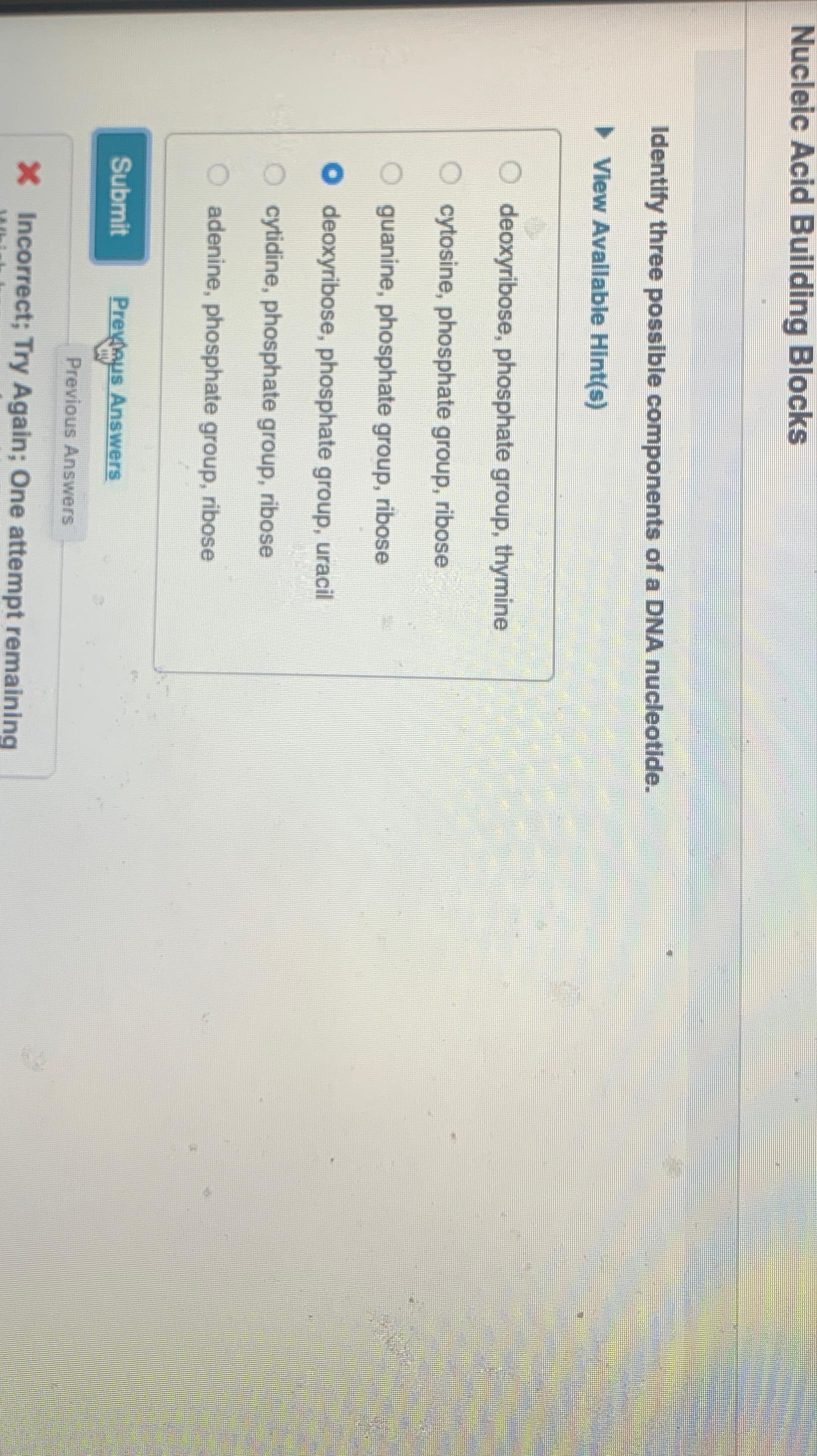 Solved Nucleic Acid Building BlocksIdentify three possible | Chegg.com