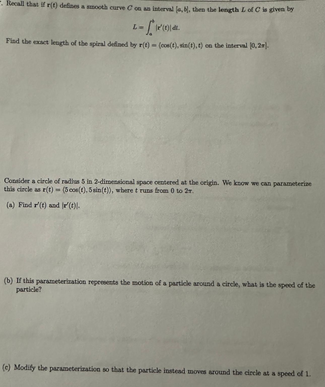 Solved . ﻿Recall that if r(t) ﻿defines a smooth curve C ﻿on | Chegg.com