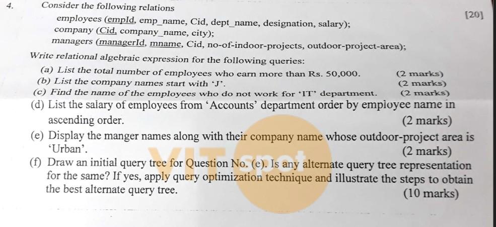 Solved 4. Consider the following relations [20) employees | Chegg.com