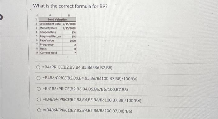Solved What is the correct formula for B9? | Chegg.com