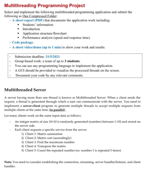 Solved Multithreading Programming Project Select and | Chegg.com