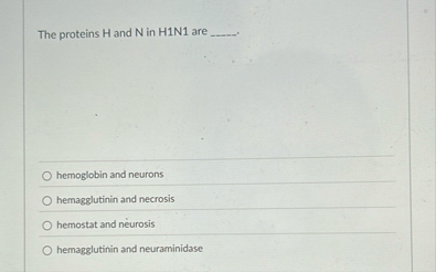 Solved The proteins H and N in H 1 ﻿N 1 ﻿are q, .hemoglobin | Chegg.com