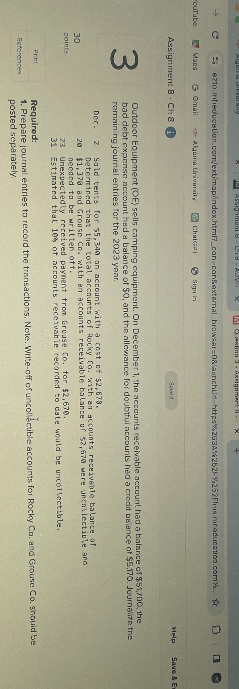 Solved Assignment 8 - ﻿Ch 8 (i)Outdoor Equipment (OE) ﻿sells | Chegg.com