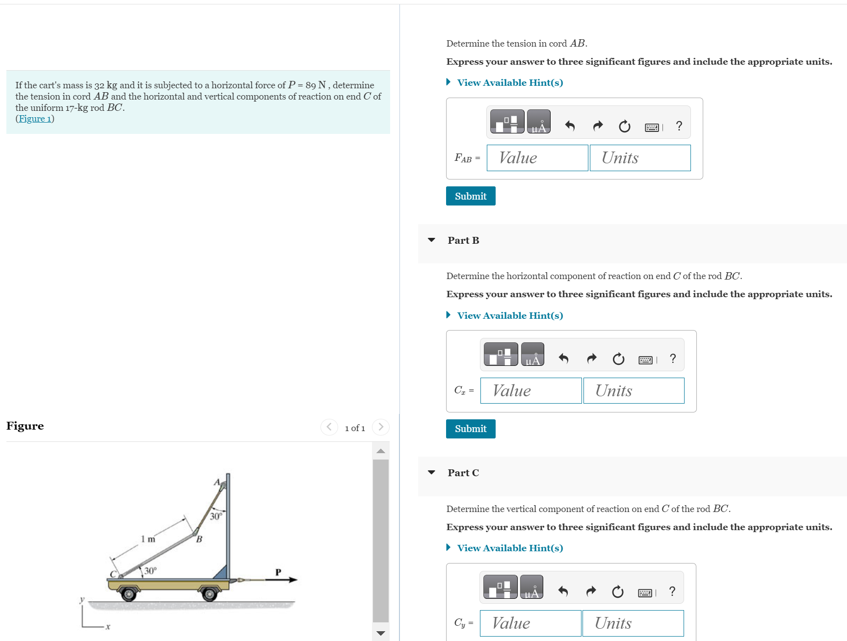 Solved If the cart's mass is 32kg ﻿and it is subjected to a | Chegg.com