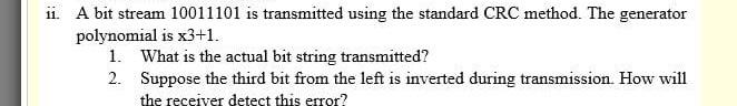 Solved ii. A bit stream 10011101 is transmitted using the | Chegg.com