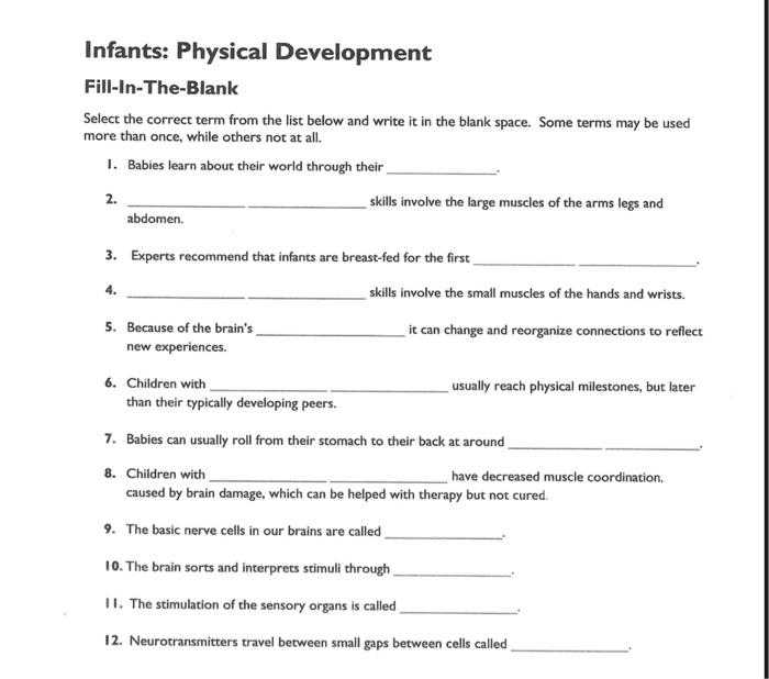 Infants: Physical Development Matching Quiz Match the | Chegg.com
