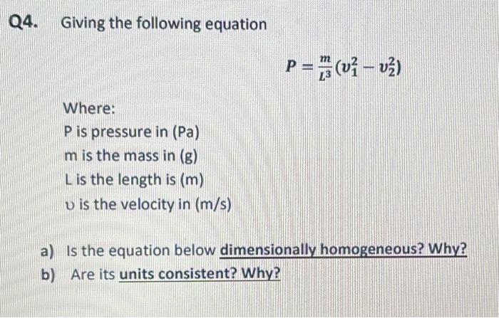 Solved 24. Giving the following equation P=L3m(v12−v22) | Chegg.com