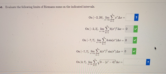 Solved se. Evaluate the following limits of Riemann sums on | Chegg.com