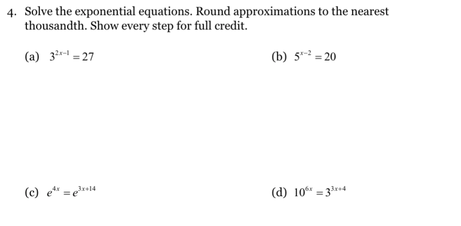 Solved Solve the exponential equations. Round approximations | Chegg.com