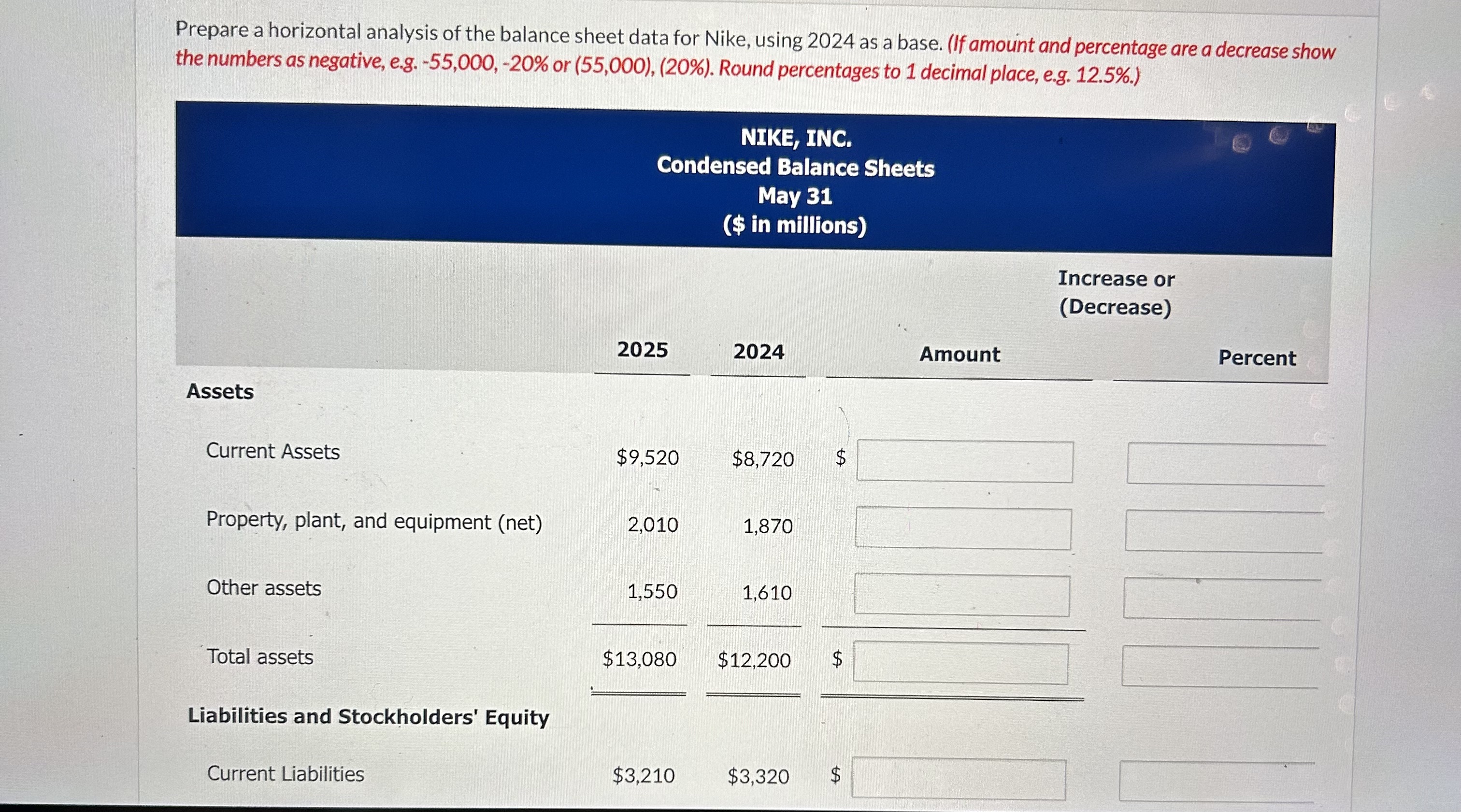 Solved Prepare a horizontal analysis of the balance sheet | Chegg.com