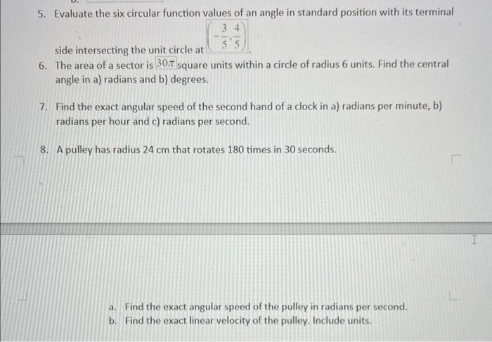Solved 5. Evaluate the six circular function values of an | Chegg.com