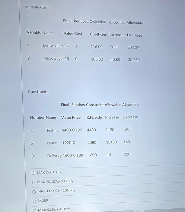Solved Variable Cells Final Reduced Objective Allowable | Chegg.com Solved Variable Cells Final Reduced Objective Allowable | Chegg.com