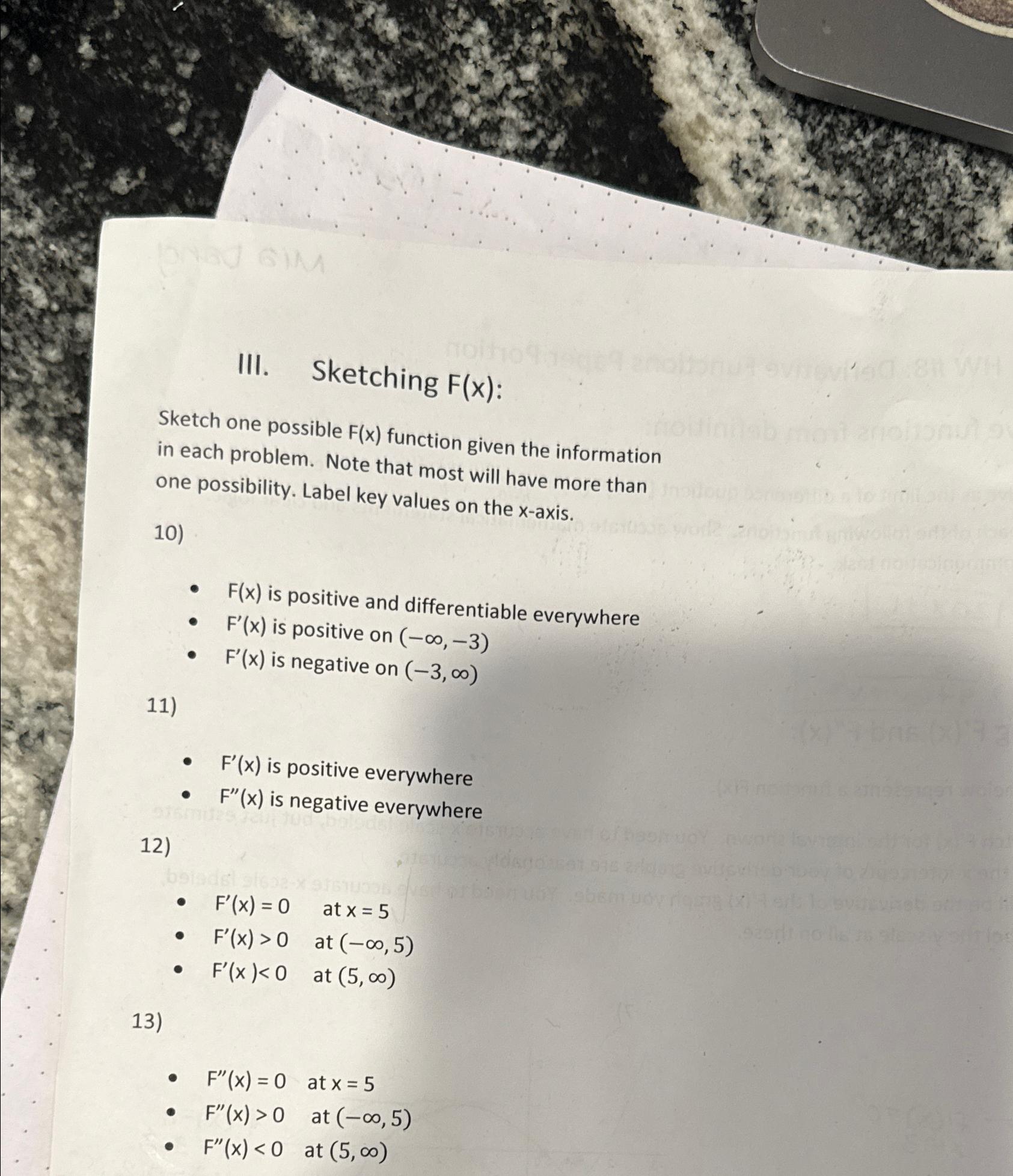 Solved III. Sketching F(x) : Sketch one possible F(x) | Chegg.com
