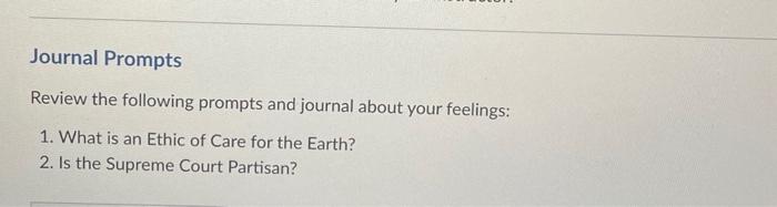 Solved Journal Prompts Review the following prompts and | Chegg.com