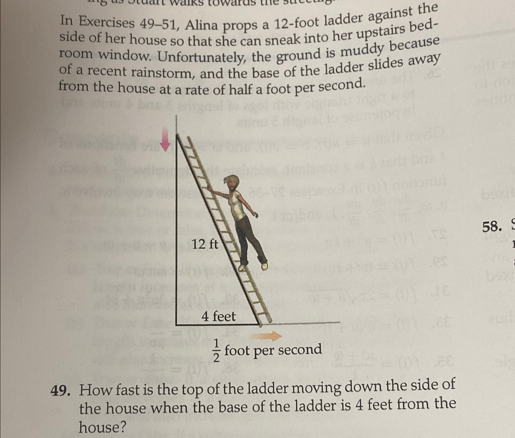 Solved In Exercises 49-51, ﻿Alina props a 12 -foot ladder | Chegg.com