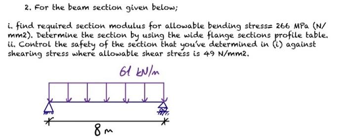 Solved 2. For the beam section given below; i. find required | Chegg.com
