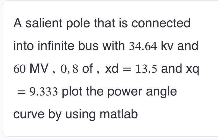 Solved A salient pole that is connected into infinite bus | Chegg.com