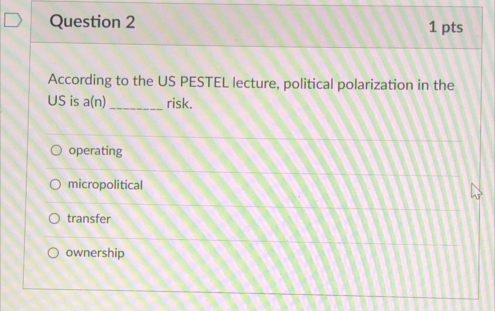 Solved Question 21 ﻿ptsAccording to the US PESTEL lecture, | Chegg.com