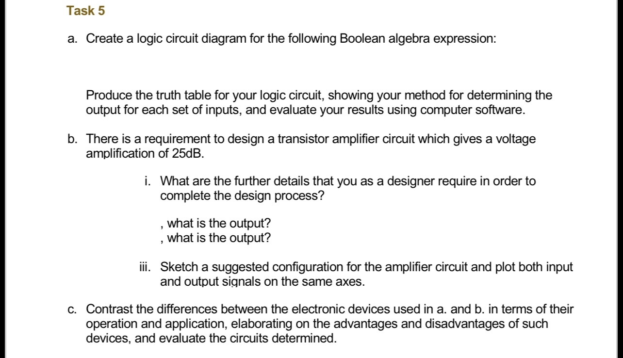 Solved Task 5a. ﻿Create a logic circuit diagram for the | Chegg.com