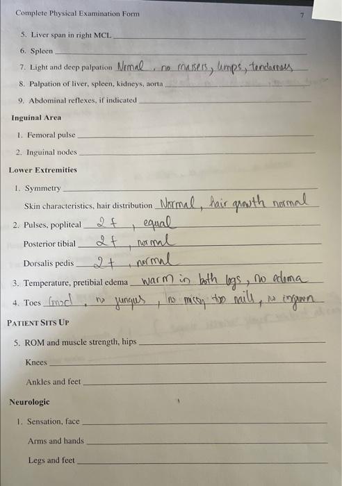Solved Complete Physical Examination Form 5. Liver span in | Chegg.com