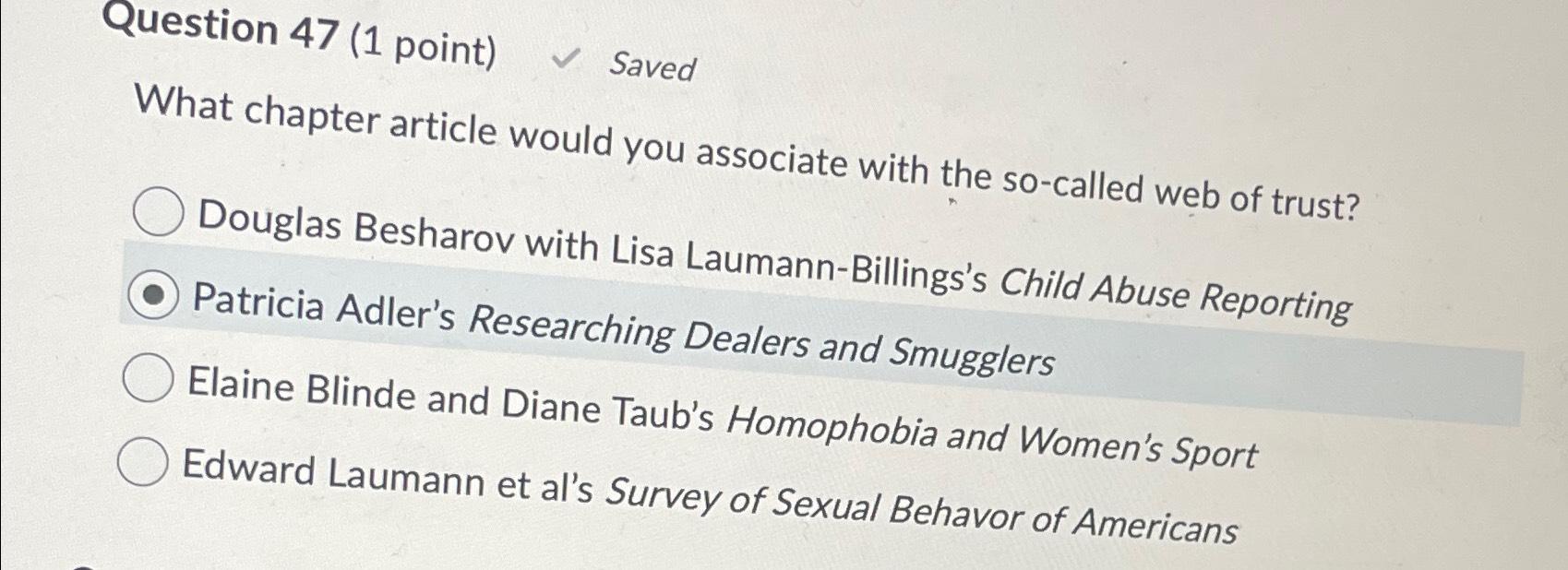 Solved Question 47 (1 ﻿point) ﻿SavedWhat chapter article | Chegg.com
