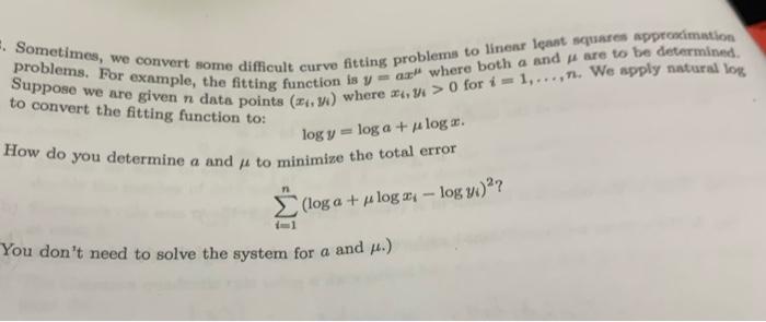 Solved Sometimes, we convert some difficult curve fitting | Chegg.com