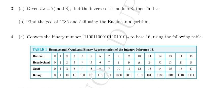 Solved 3 A Given 5x≡7mod8 Find The Inverse Of 5 Modulo