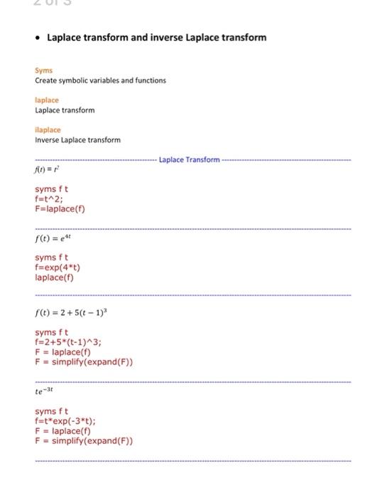 Solved Lab 4: Laplace Transform using MATLAB Question 1) | Chegg.com