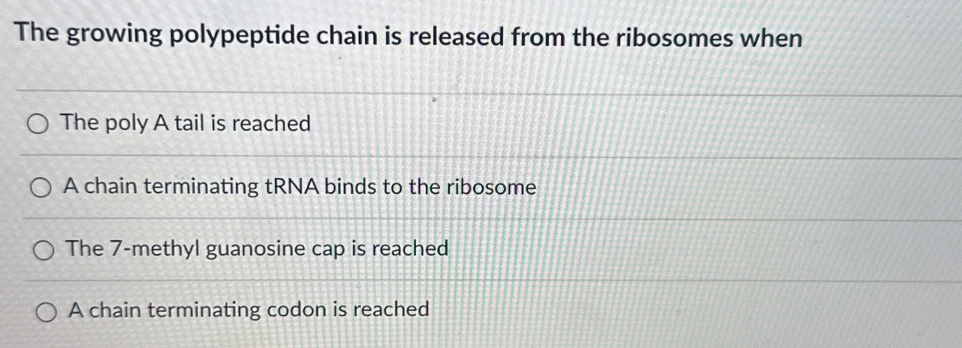 Solved The growing polypeptide chain is released from the | Chegg.com