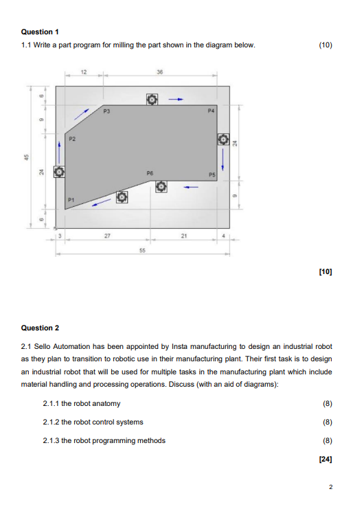 Question 11.1 ﻿Write a part program for milling the | Chegg.com