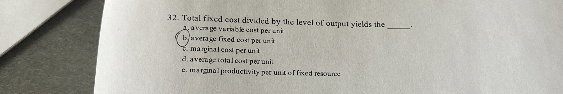 Solved Total fixed cost divided by the level of output | Chegg.com