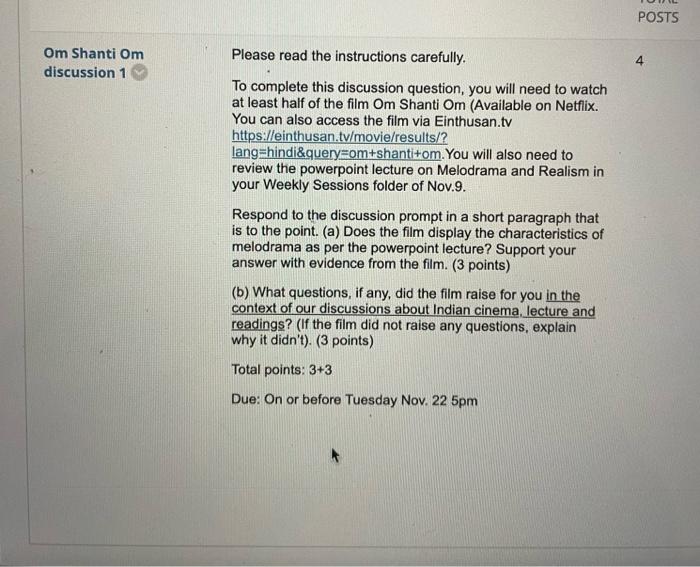 Om Shanti Om Please read the instructions carefully. | Chegg.com