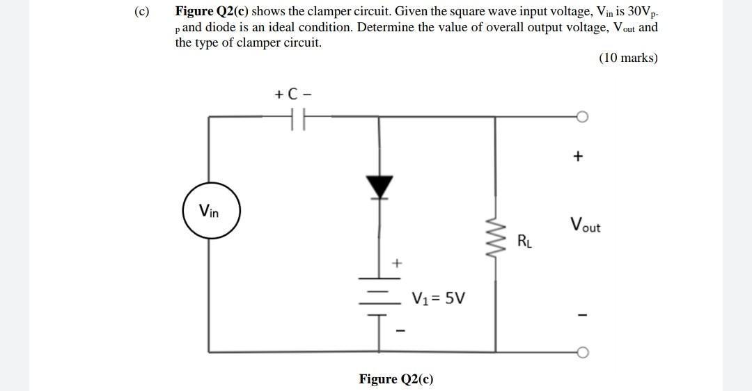 Solved (c) Figure Q2(e) shows the clamper circuit. Given the | Chegg.com