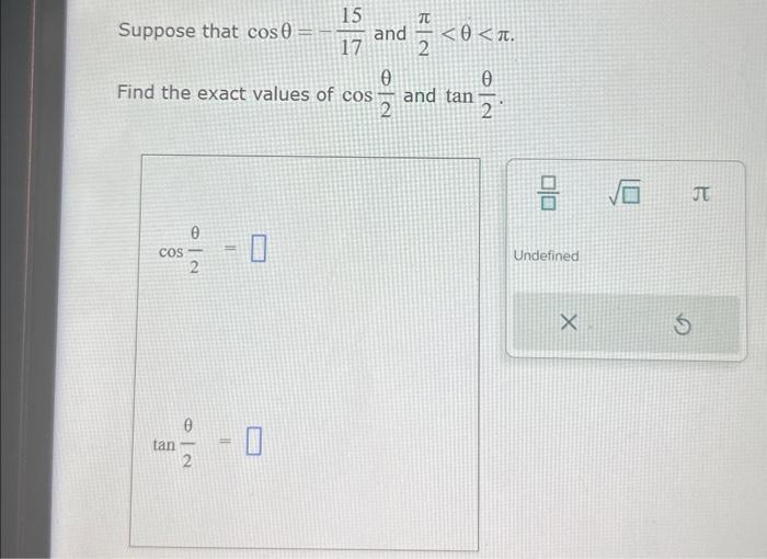 Solved Suppose that cosθ=−1715 and 2π