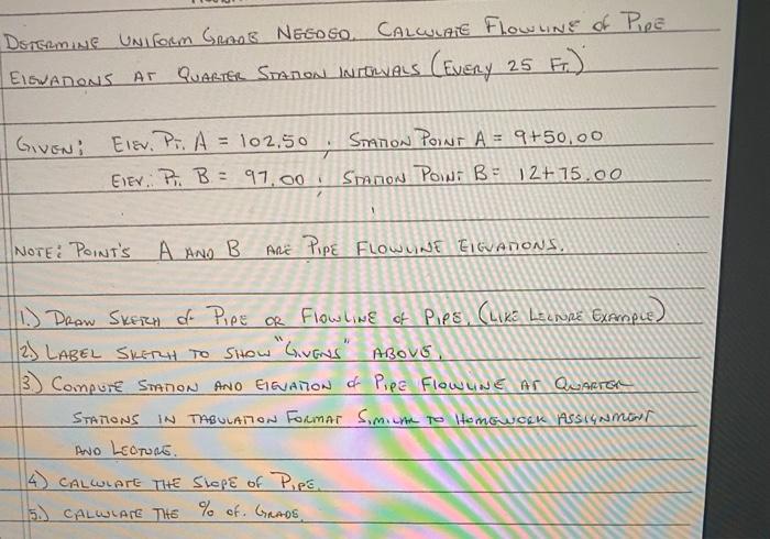Solved determine uniform grade needed. Calculate flowline of | Chegg.com