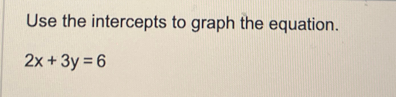 Solved Use the intercepts to graph the equation.2x+3y=6 | Chegg.com