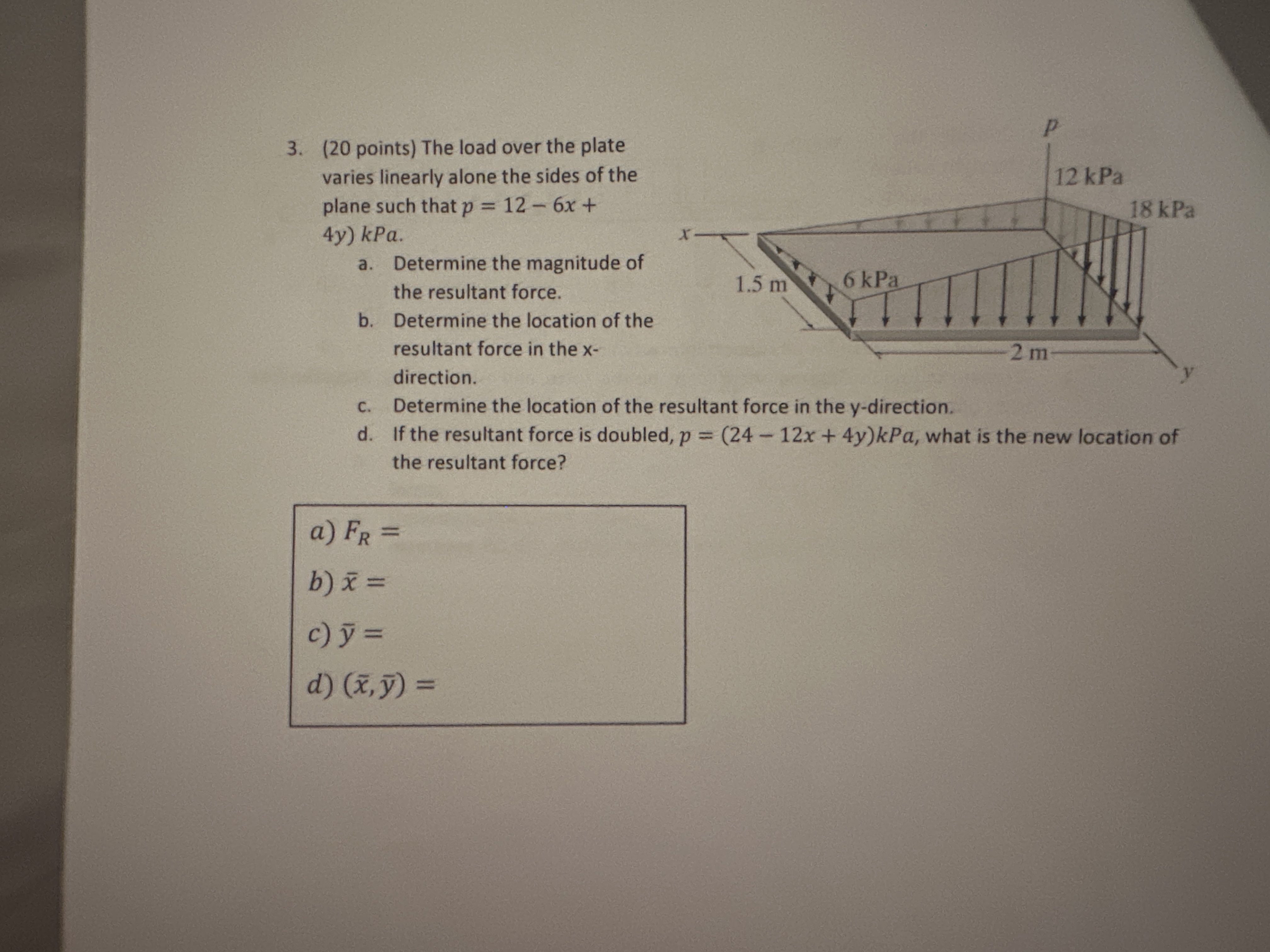 Solved (20 ﻿points) ﻿The load over the platevaries linearly | Chegg.com