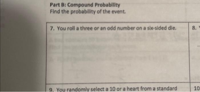 Solved Part B: Compound Probability Find the probability of | Chegg.com