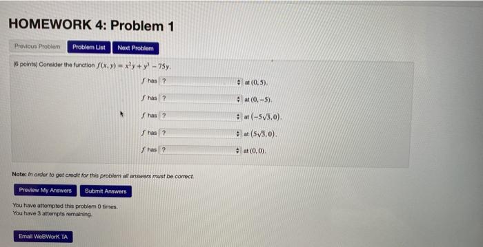 Solved (6. points) Consider the function f(x,y)=x2y+y3−75y; | Chegg.com