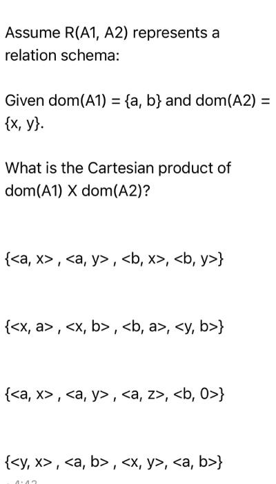 Solved Assume R(A1, A2) represents a relation schema:Given | Chegg.com