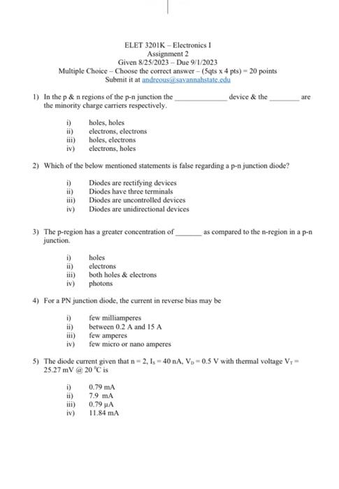 Solved ELET 3201 K - Electronics I Assignment 2 Given | Chegg.com Solved ELET 3201 K - Electronics I Assignment 2 Given | Chegg.com