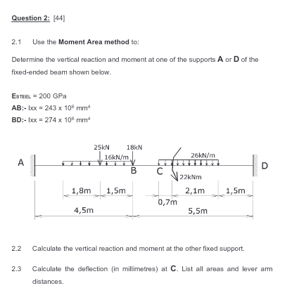 Solved 2.1 Use the Moment Area method to: Determine the | Chegg.com