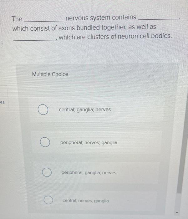 Solved The nervous system contains which consist of axons | Chegg.com
