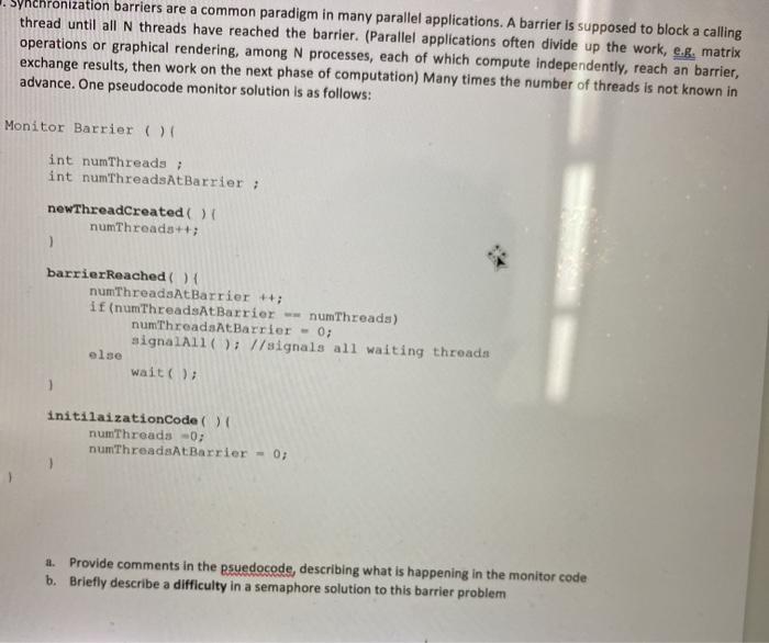 Solved Synchronization barriers are a common paradigm in | Chegg.com