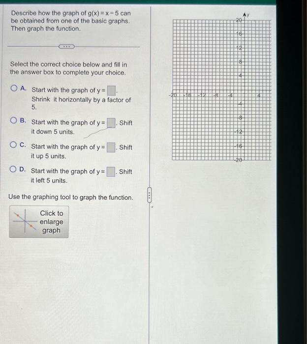 Solved Describe how the graph of g(x)=x−5 can be obtained | Chegg.com